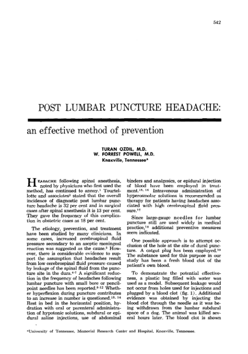 1965 Post Lumbar Puncture Headache – Anestesiología Mexicana en Internet